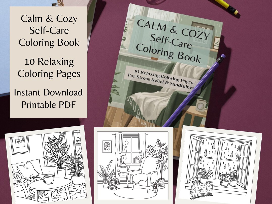Calm & Cozy Self Care Coloring Pages | Printable Adult Coloring Book ...