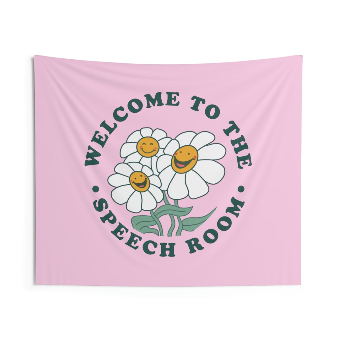 Welcome to the Speech Room Pink Wall Tapestry | Therapy Classroom ...