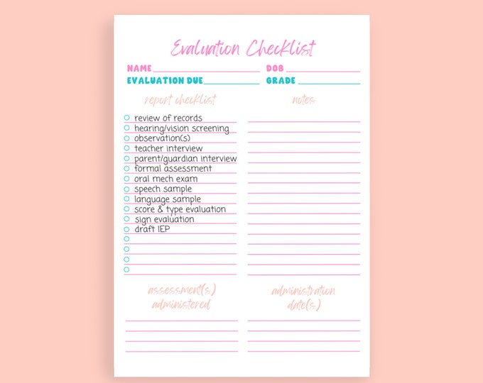 Printable Speech Language Evaluation Checklist | SLP Printable ...