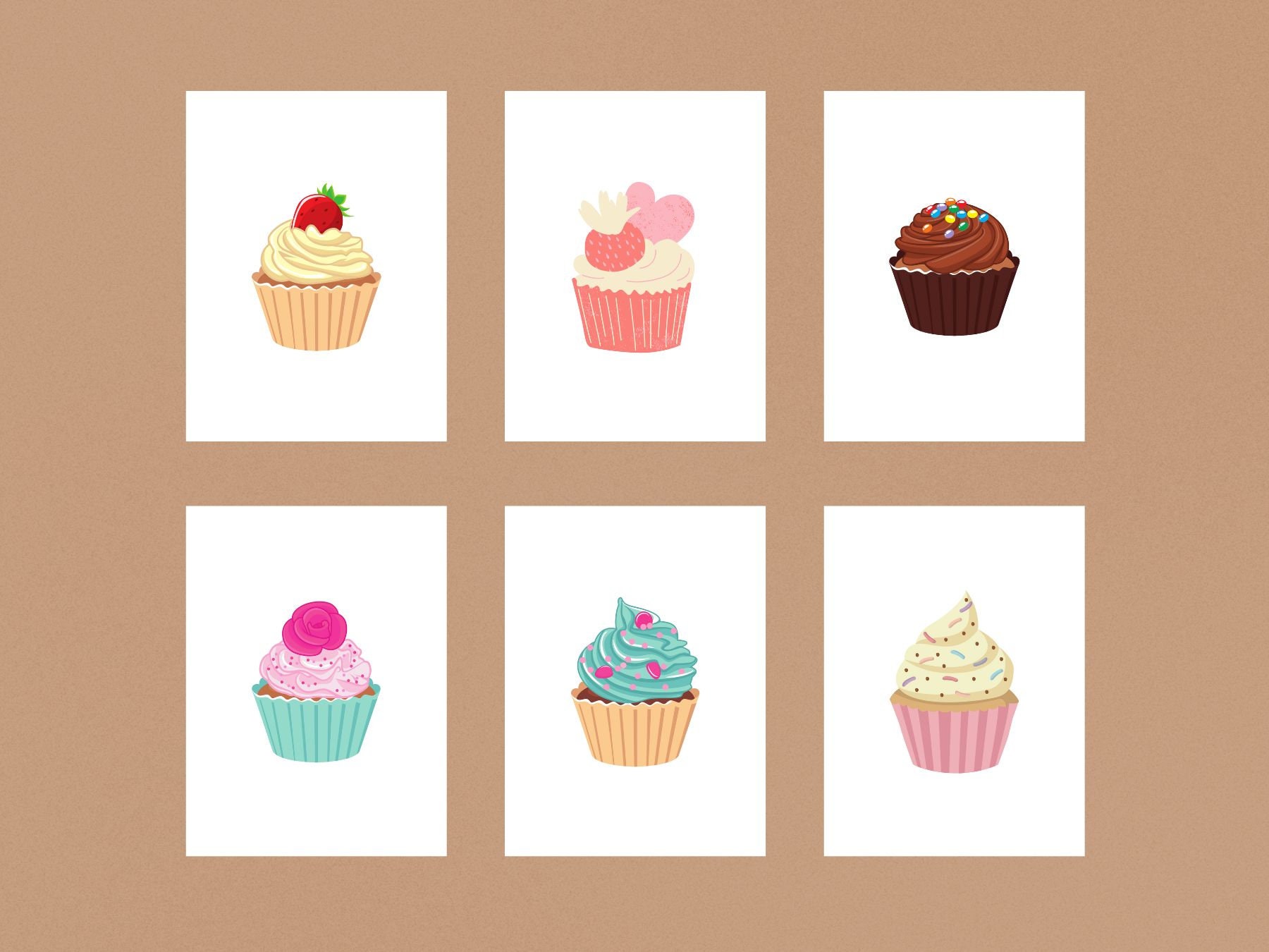Set of 6 Printable Cupcake Designs Kids Playroom Wall Decor - Etsy