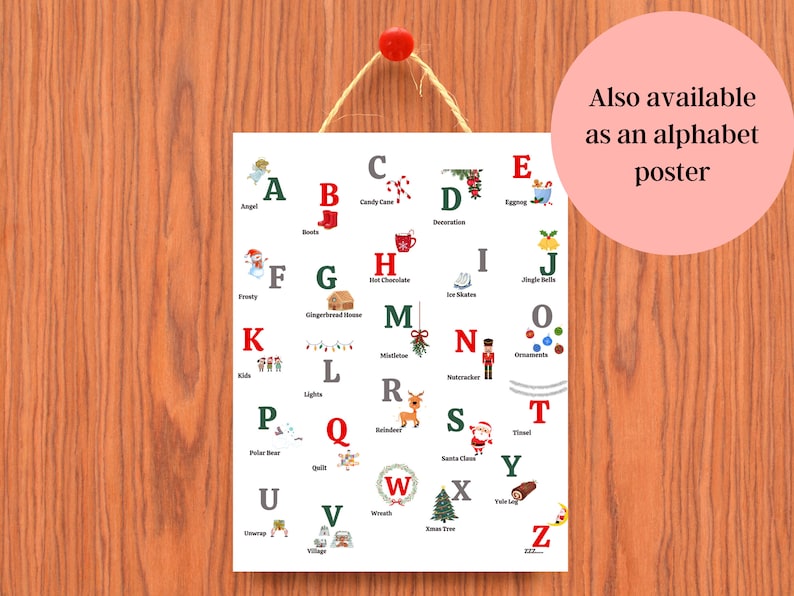 A-Z Printable Christmas Alphabet Letters, A-Z Christmas Word Cards ...