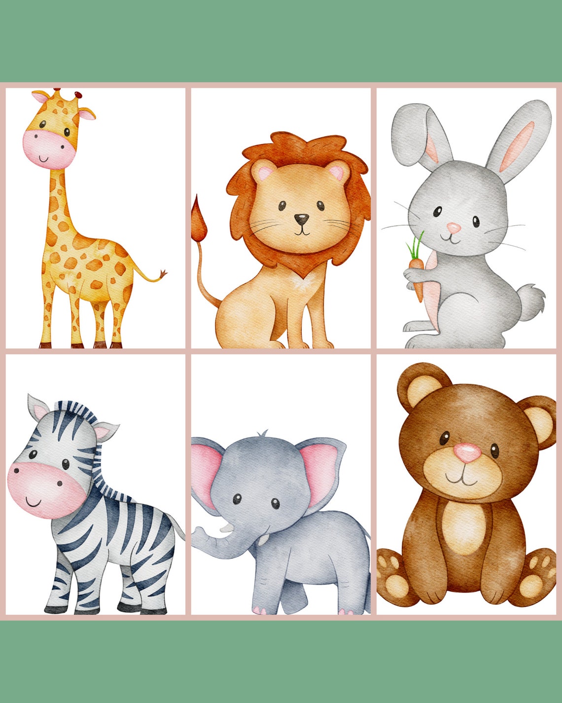 Printable Set of 6 Safari Animals for Baby Room, Neutral Nursery Wall ...
