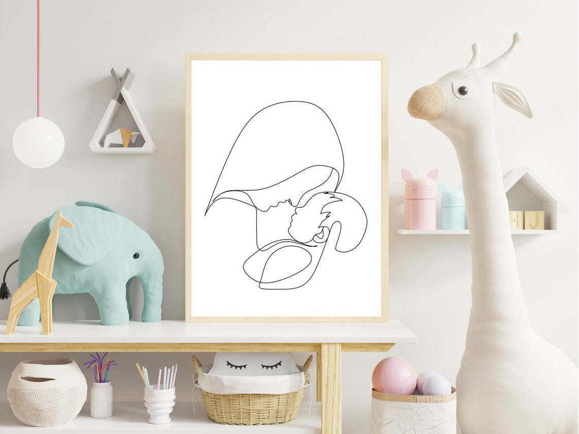 Mommy and Me Line Drawing, Gift for Expecting Mom, Line Wall Art for ...