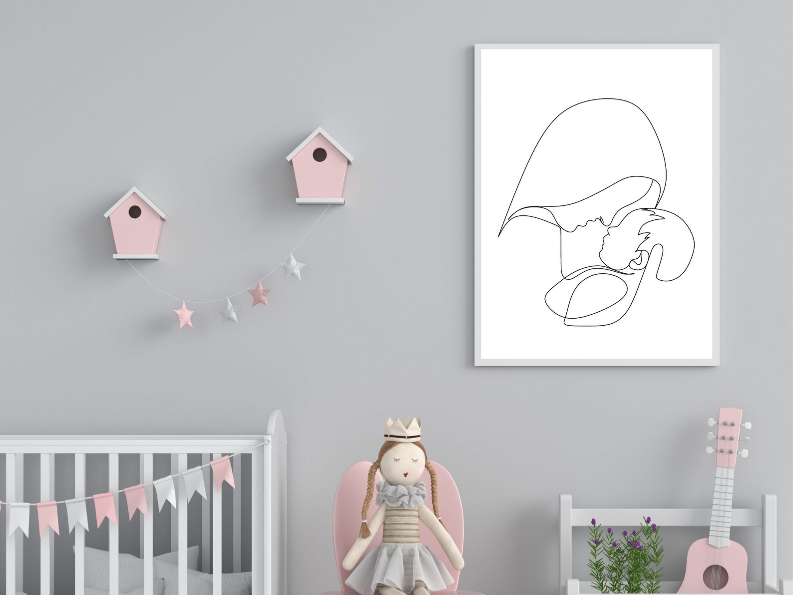 Mommy and Me Line Drawing, Gift for Expecting Mom, Line Wall Art for ...