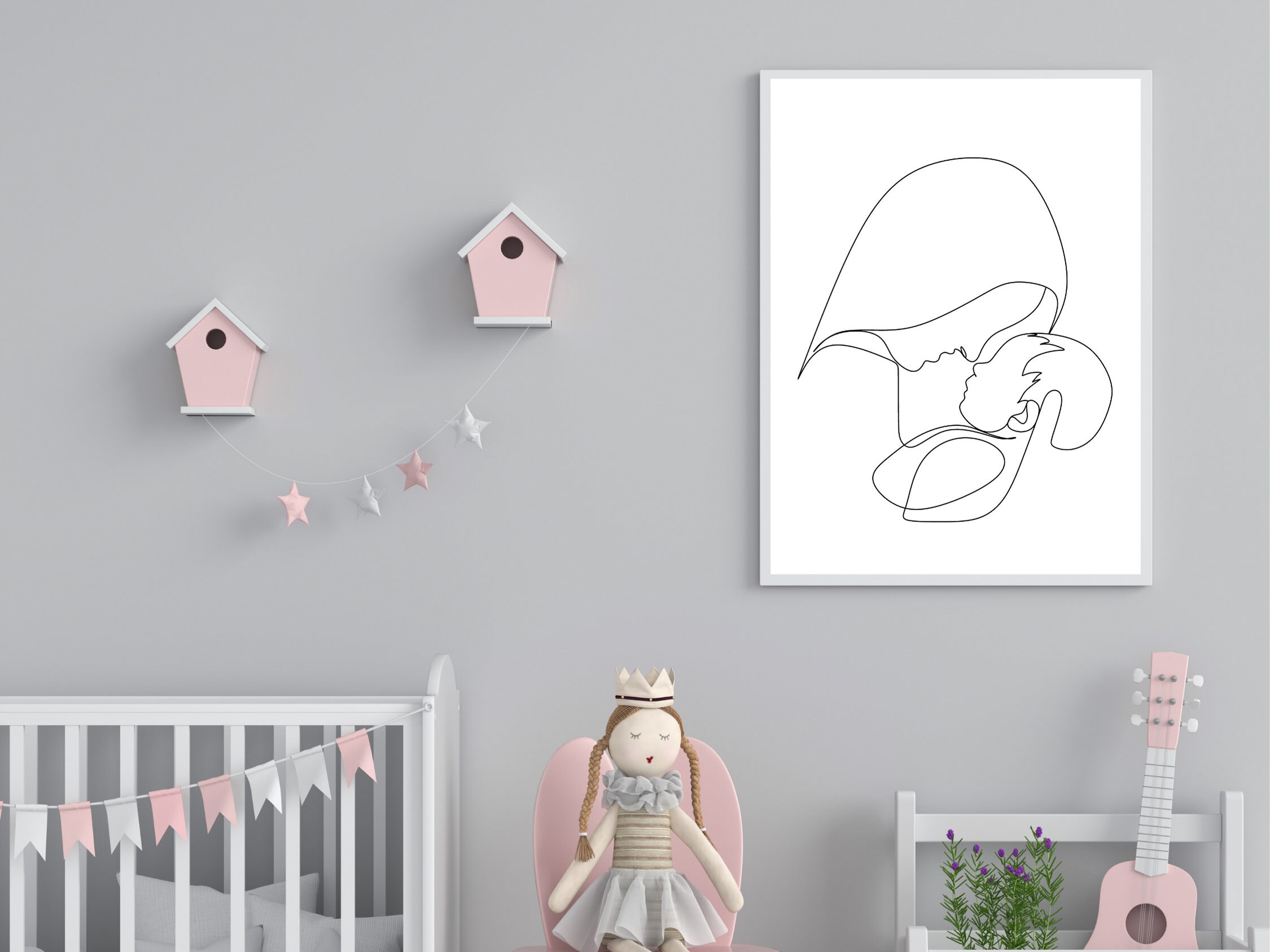 Mommy and Me Line Drawing, Gift for Expecting Mom, Line Wall Art for ...