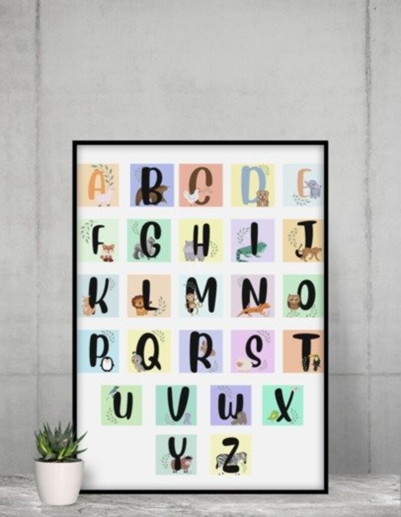 Colorful Alphabet Poster With Letter-specific Animals, ABC Poster for ...
