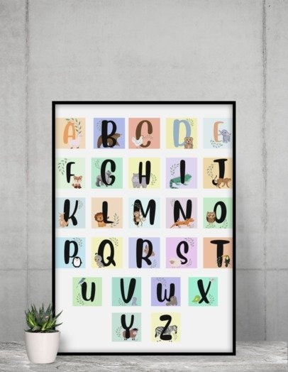 Colorful Alphabet Poster With Letter-specific Animals, ABC Poster for ...