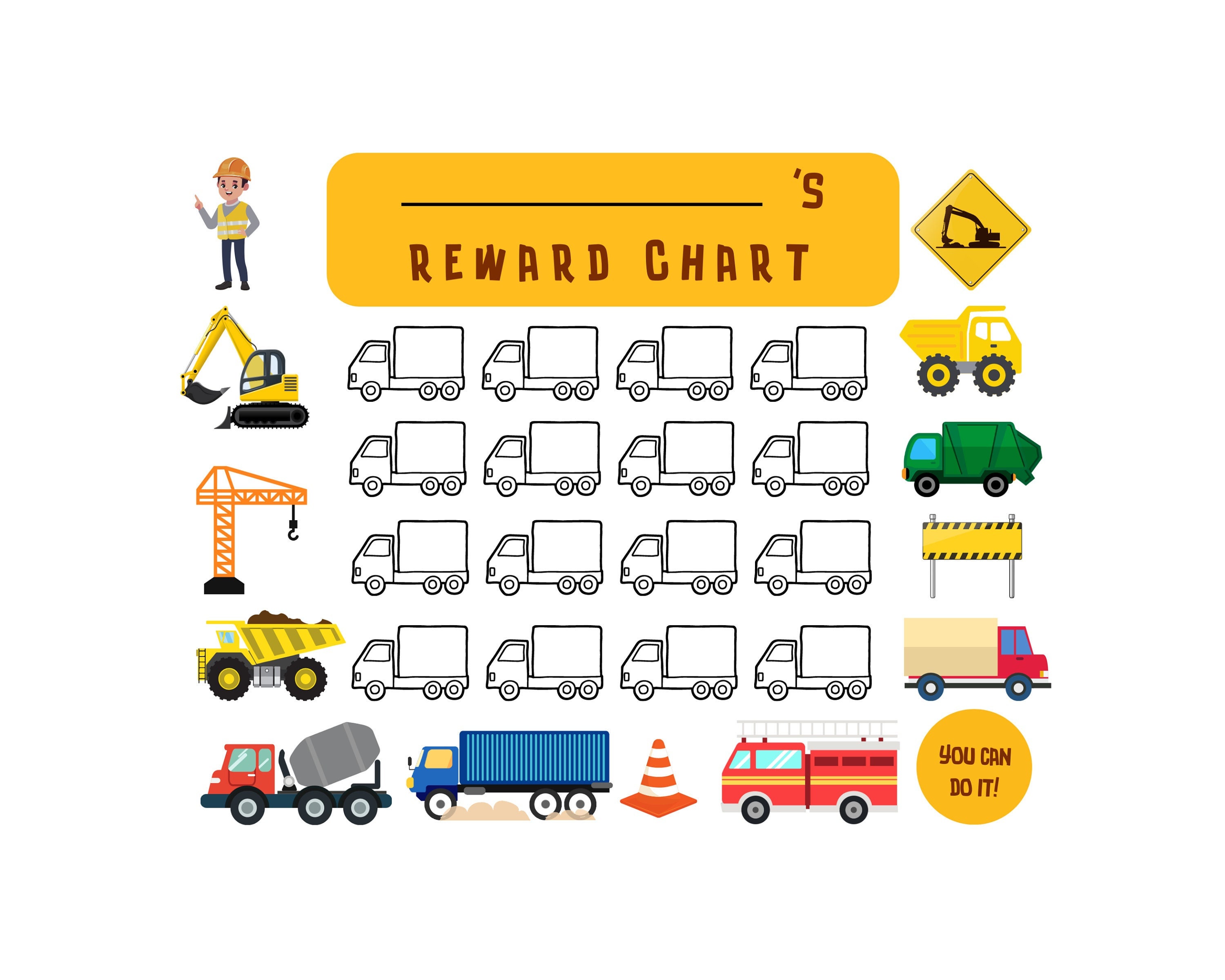 Truck Reward Chart for Kids, Toddler Behavior Chart, Cars Reward Chart ...