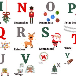 A-Z Printable Christmas Alphabet Letters, A-Z Christmas Word Cards ...