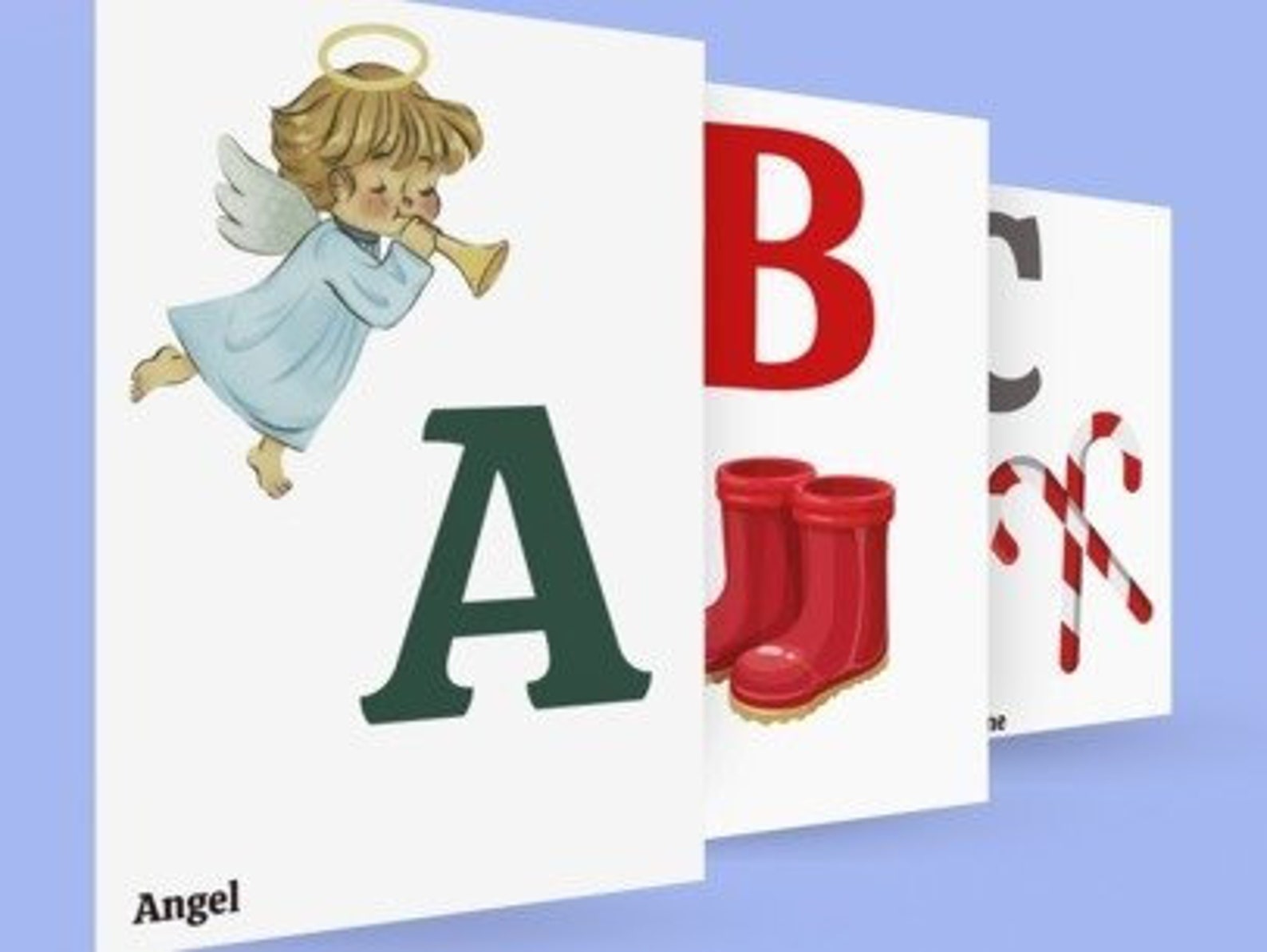 A-Z Printable Christmas Alphabet Letters, A-Z Christmas Word Cards ...