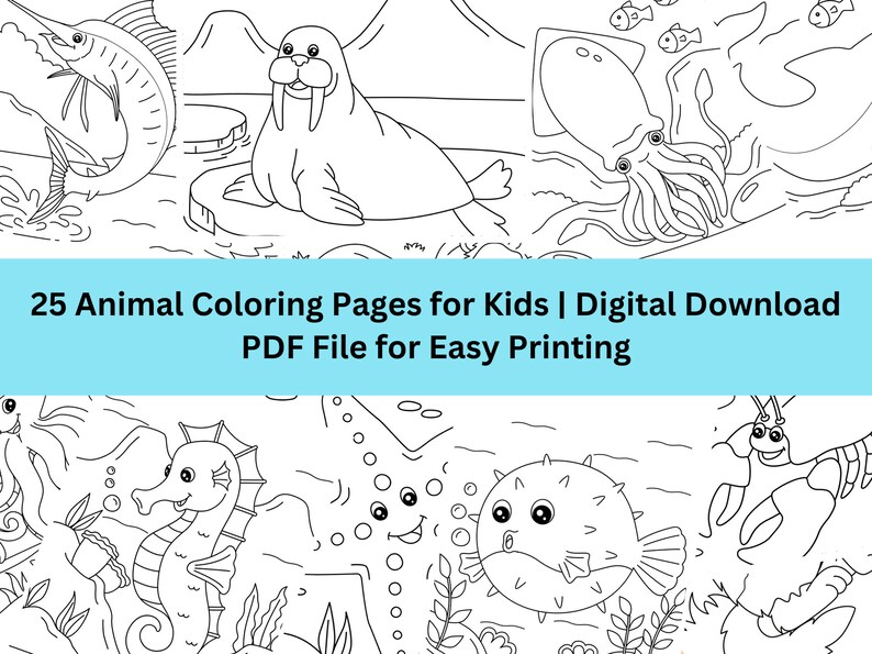 15 Sea Creature Coloring Pages for Kids, Printable PDF With 15 Pages ...