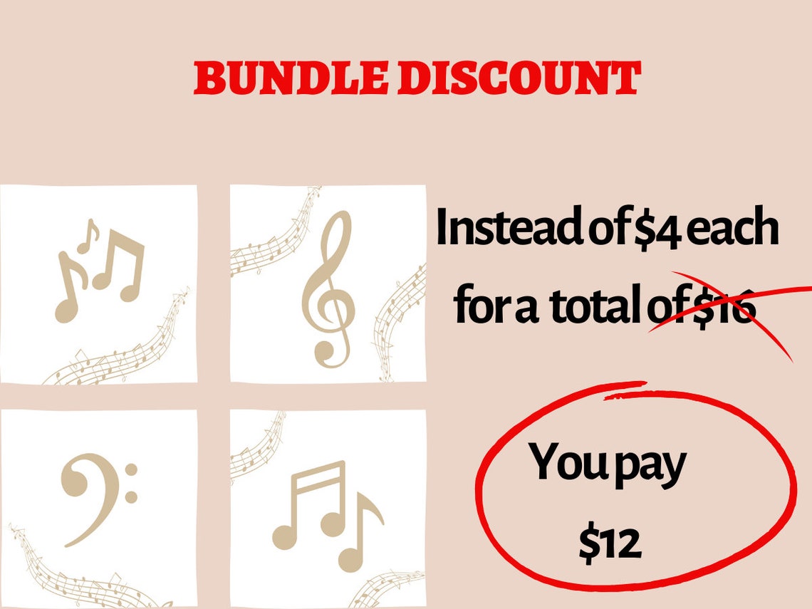 Music Note Set of 4 Digital Download, Treble Clef Bass Clef Printable ...