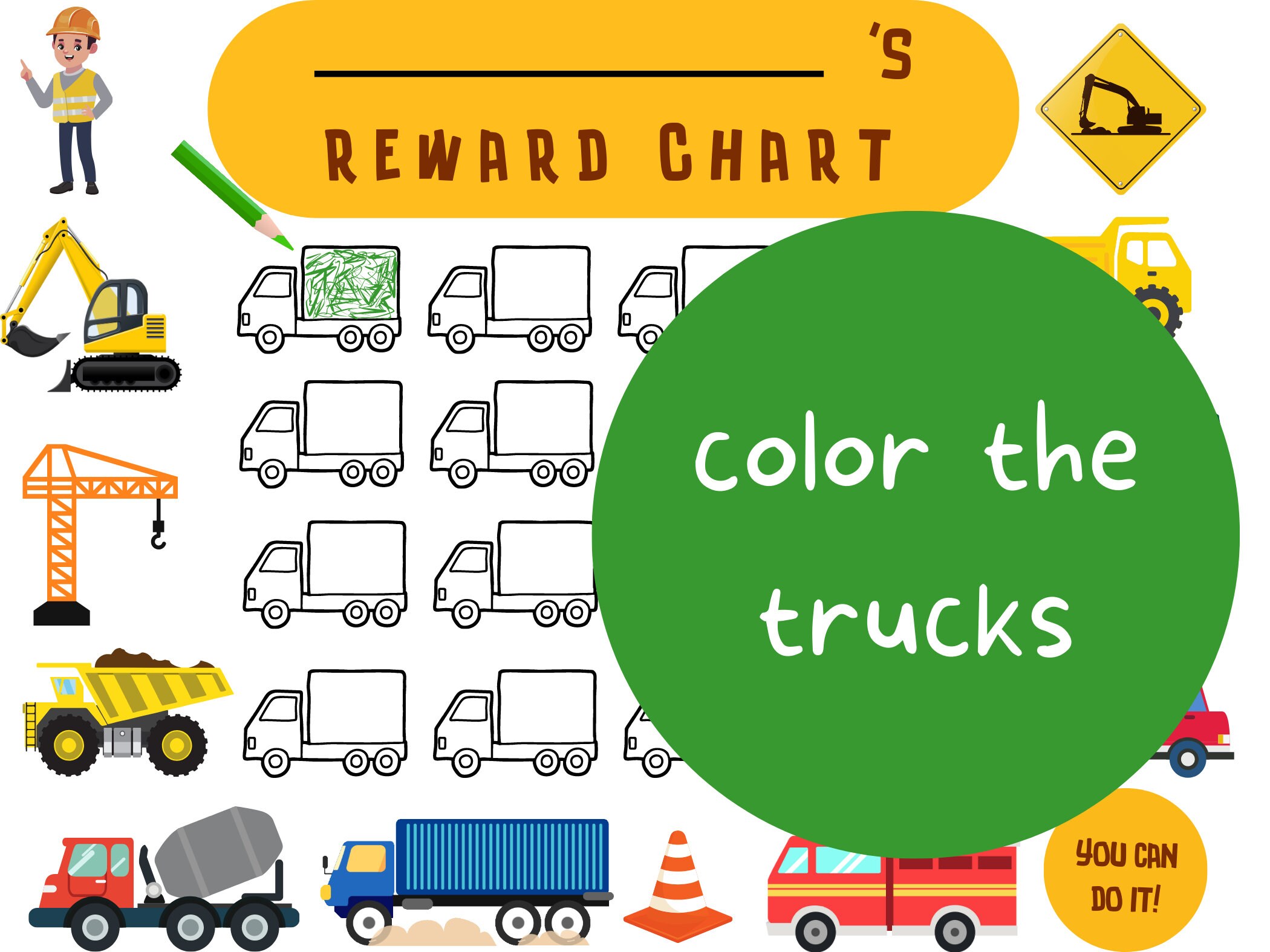 Truck Reward Chart for Kids, Toddler Behavior Chart, Cars Reward Chart ...