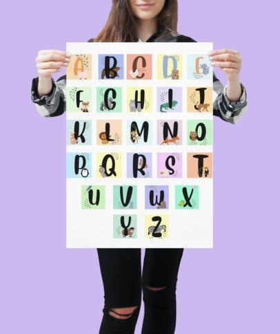 Colorful Alphabet Poster With Letter-specific Animals, ABC Poster for ...