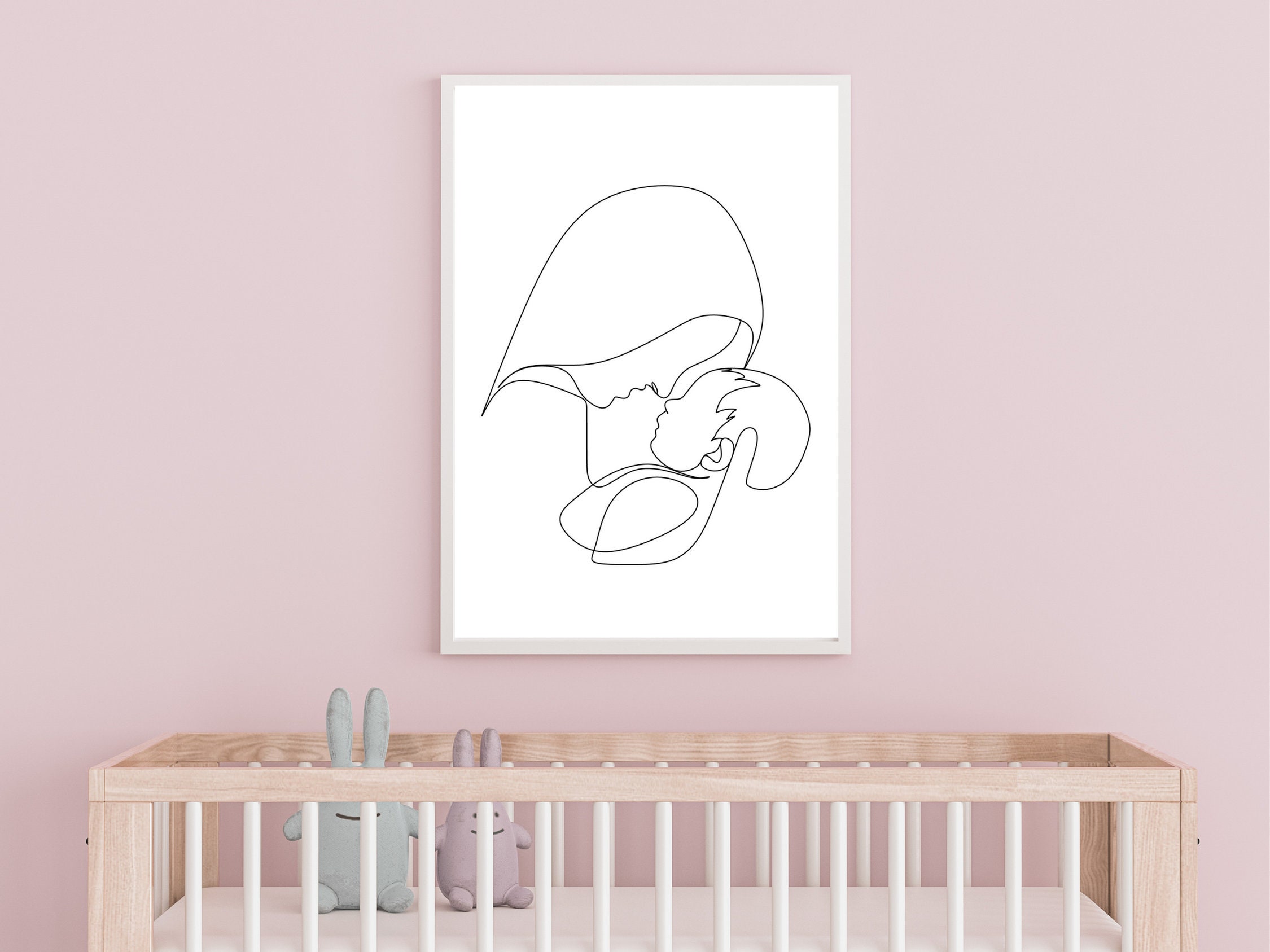 Mommy and Me Line Drawing, Gift for Expecting Mom, Line Wall Art for ...