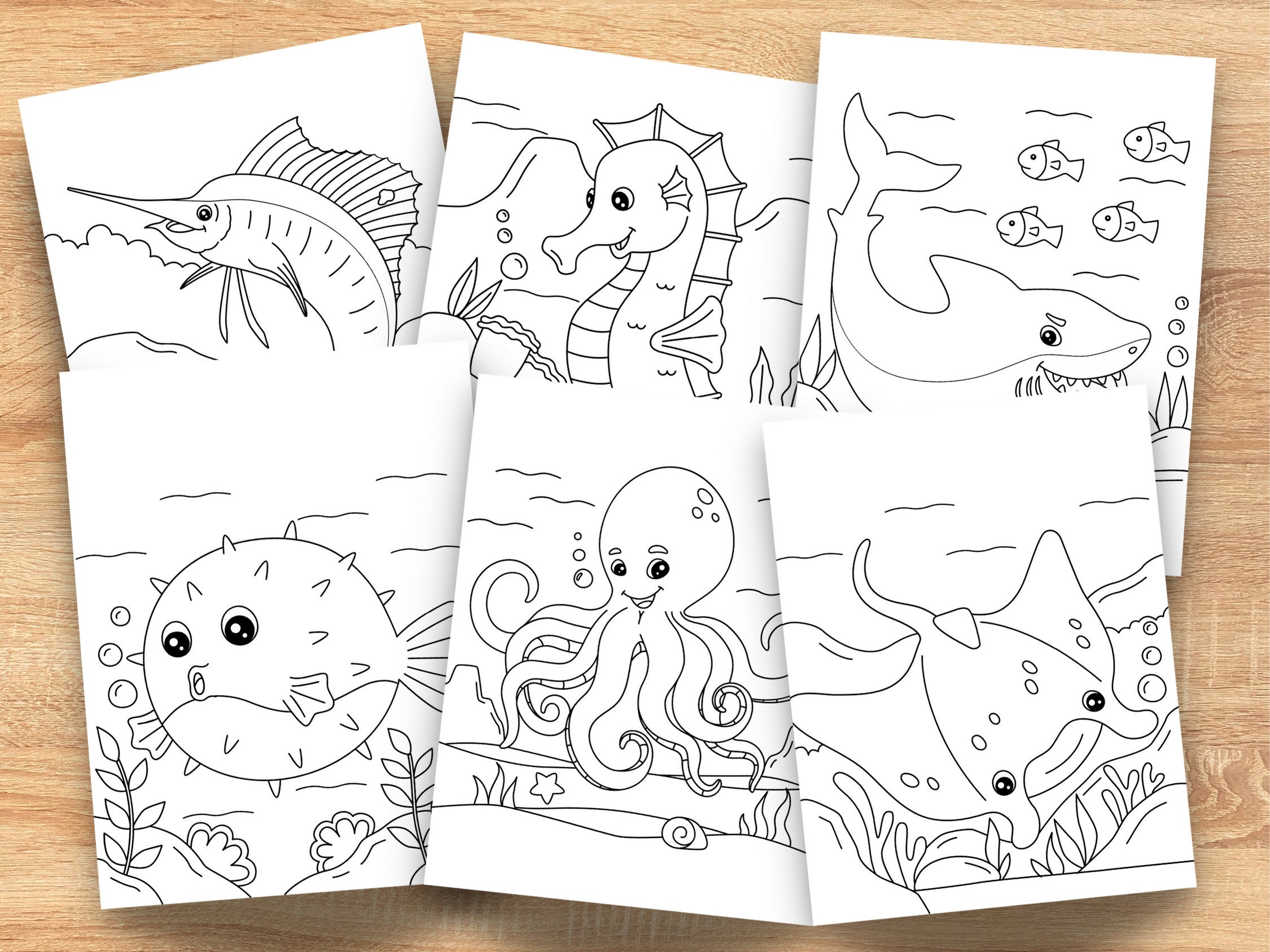 15 Sea Creature Coloring Pages for Kids, Printable PDF With 15 Pages ...