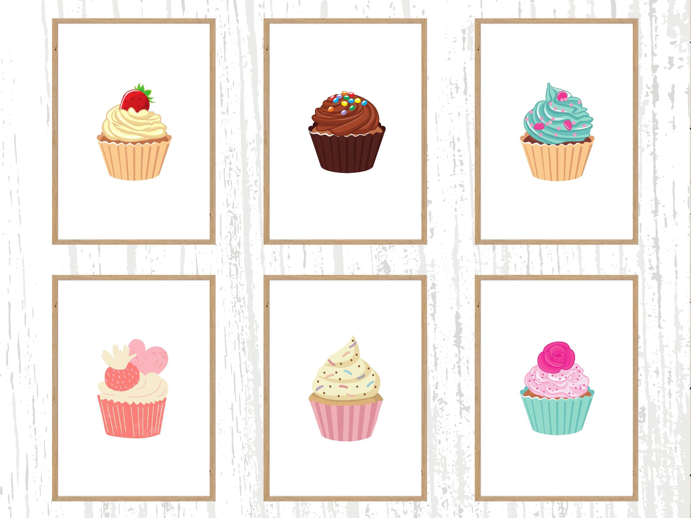Set of 6 Printable Cupcake Designs Kids Playroom Wall Decor - Etsy