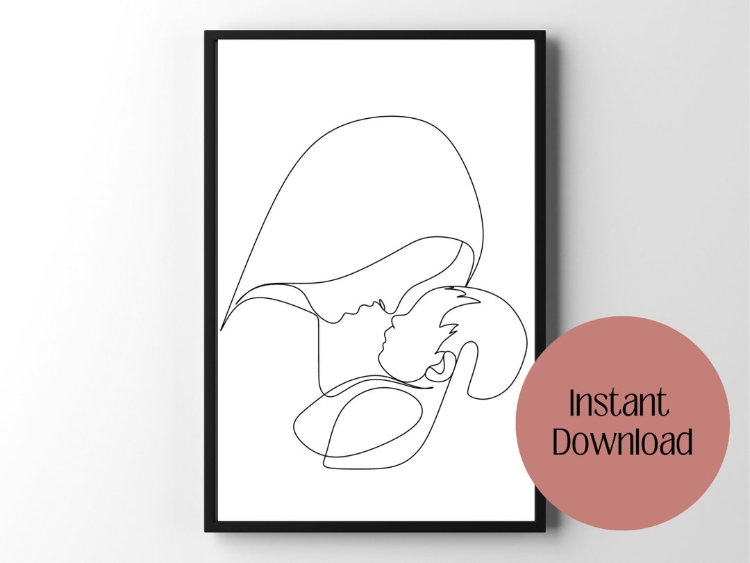 Mommy and Me Line Drawing, Gift for Expecting Mom, Line Wall Art for ...