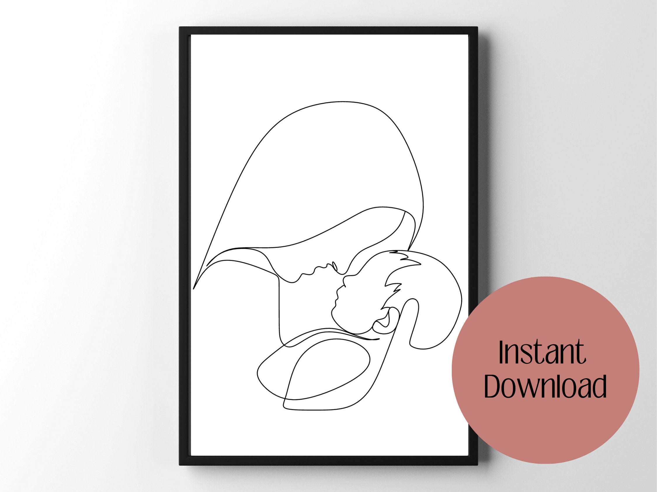 Mommy and Me Line Drawing, Gift for Expecting Mom, Line Wall Art for ...