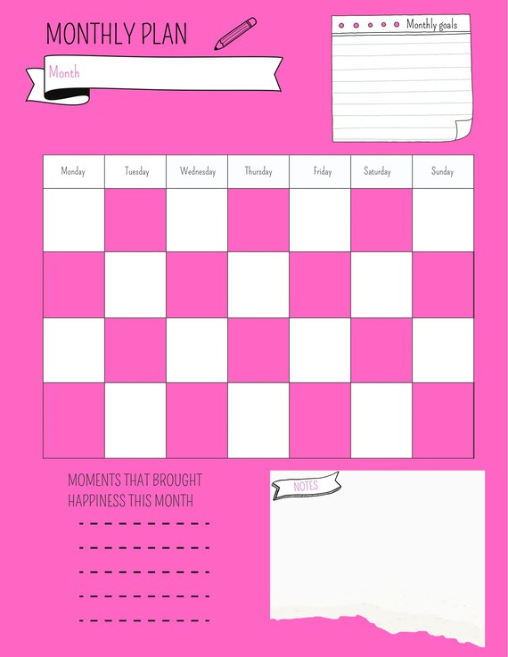PINK MONTHLY PLANNER Printable Calendar Digital Download - Etsy