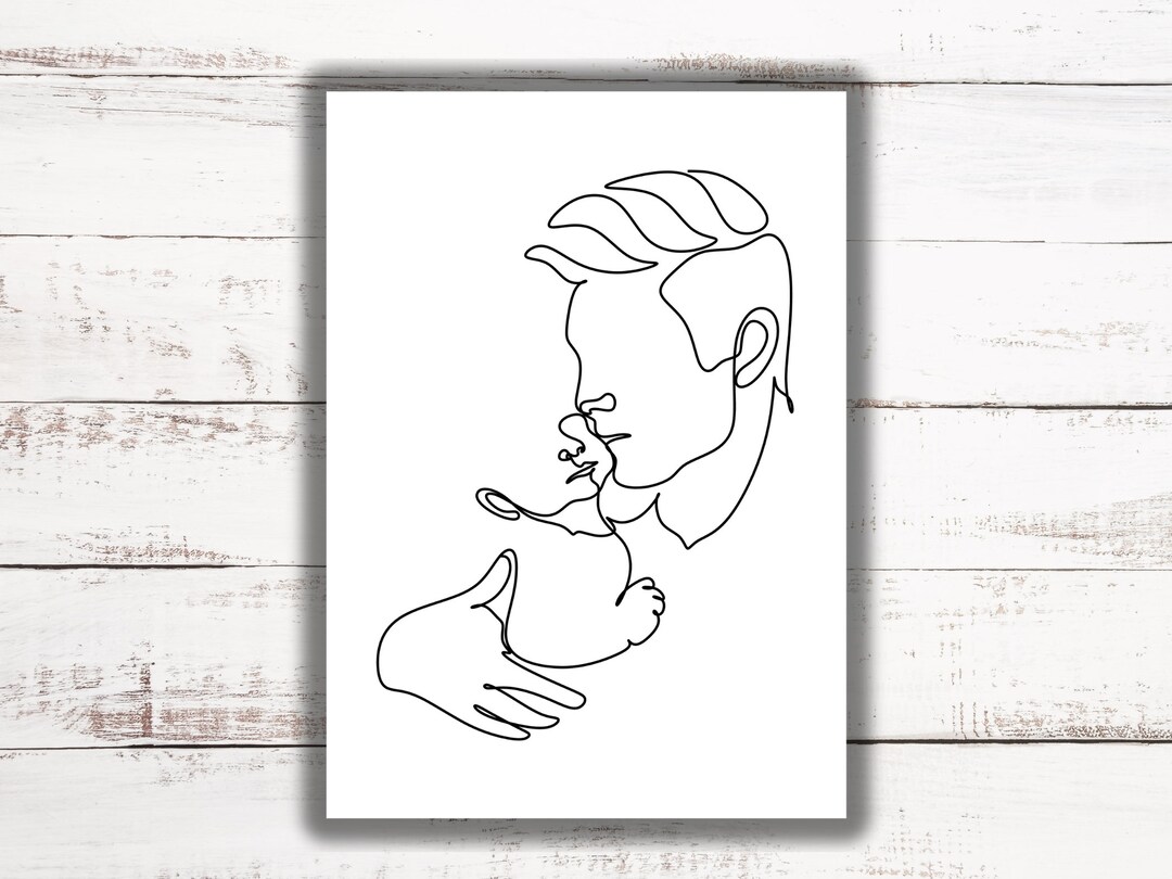 Line Drawing of Dad and Baby, 1st Fathers Day Gift, Baby Art for ...