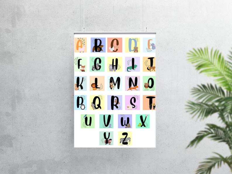 Colorful Alphabet Poster With Letter-specific Animals, ABC Poster for ...