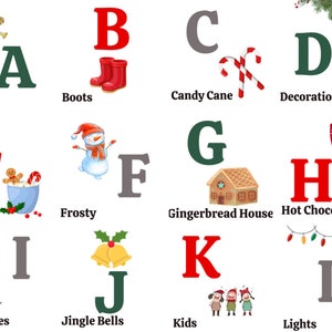 A-Z Printable Christmas Alphabet Letters, A-Z Christmas Word Cards ...