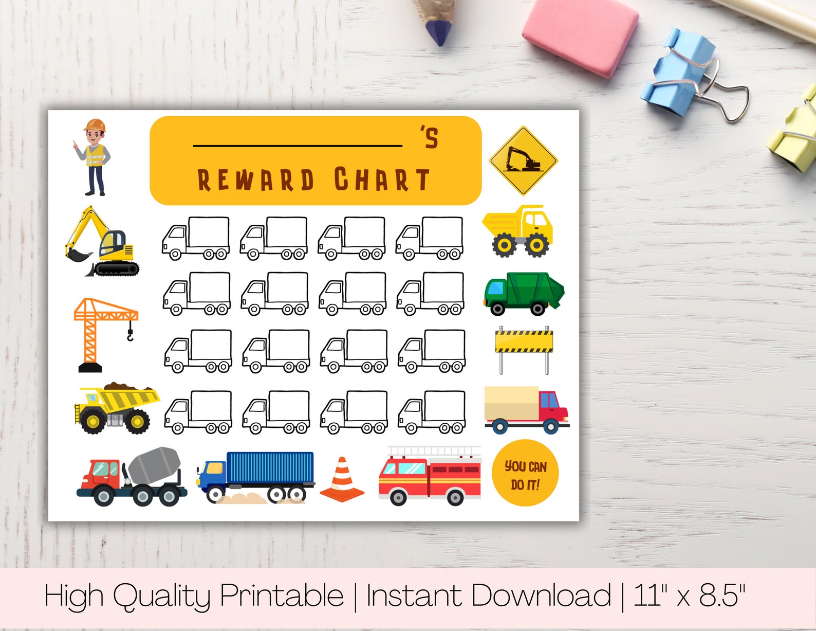 Truck Reward Chart for Kids, Toddler Behavior Chart, Cars Reward Chart ...