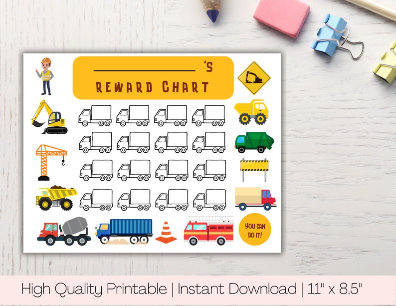 Truck Reward Chart for Kids, Toddler Behavior Chart, Cars Reward Chart ...