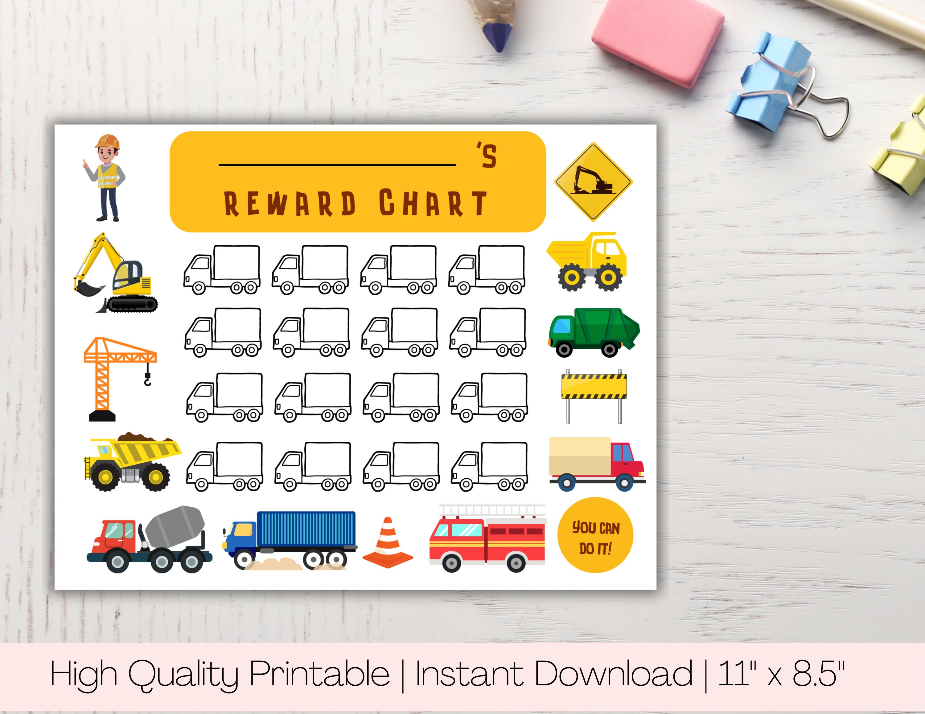 Truck Reward Chart for Kids, Toddler Behavior Chart, Cars Reward Chart ...