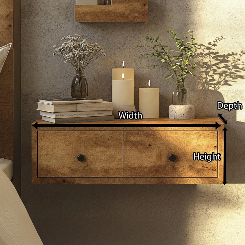 Handmade Floating Nightstand With Drawer Natural Wood Bedside Shelf ...