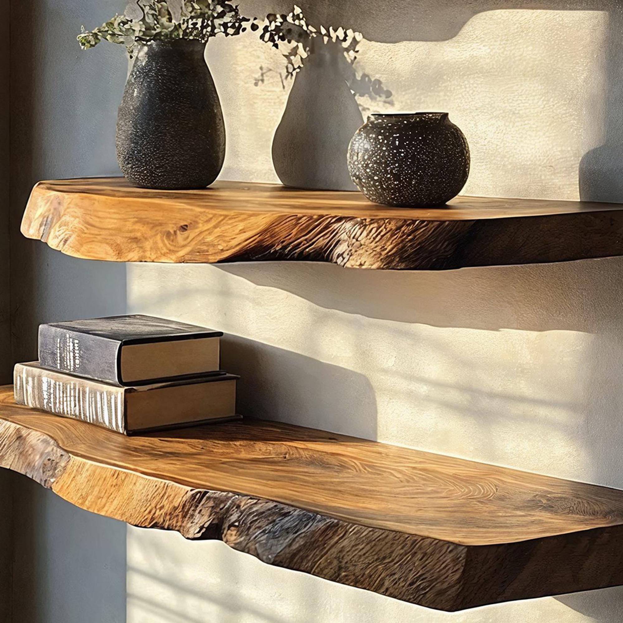 Handmade Rustic Floating Corner Shelf Live Edge Floating Shelf ...
