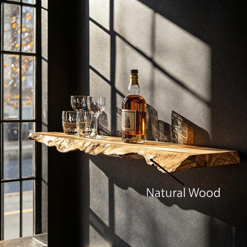Reclaimed Solid Bar Floating Shelf Home Bar Furniture Natural Wood Bar ...