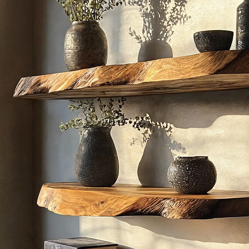 Handmade Rustic Floating Corner Shelf Live Edge Floating Shelf ...
