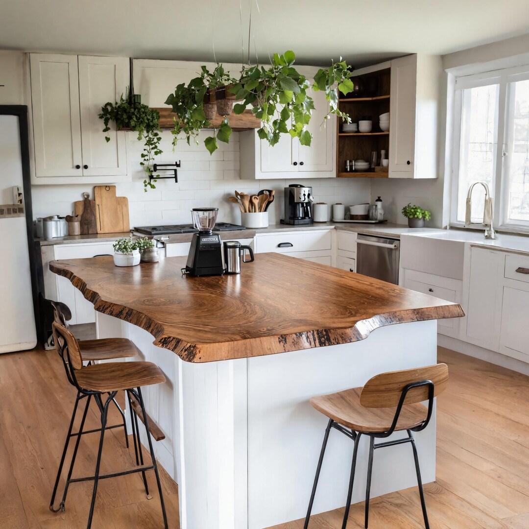 Reclaimed Wooden Kitchen Countertop Farmhouse Live Edge Kitchen ...