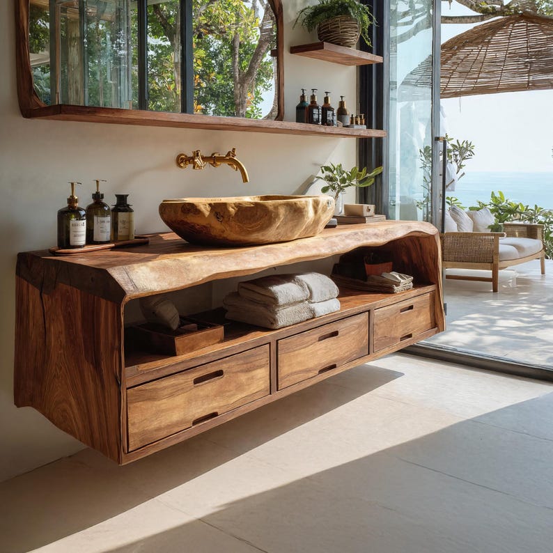 Rustic Floating Bathroom Vanity Handmade Live Edge Vanity Farmhouse ...