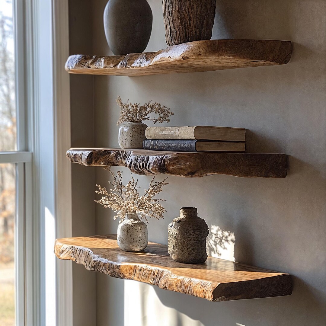 Rustic Floating Corner Shelf Live Edge Floating Shelf Bookshelf ...