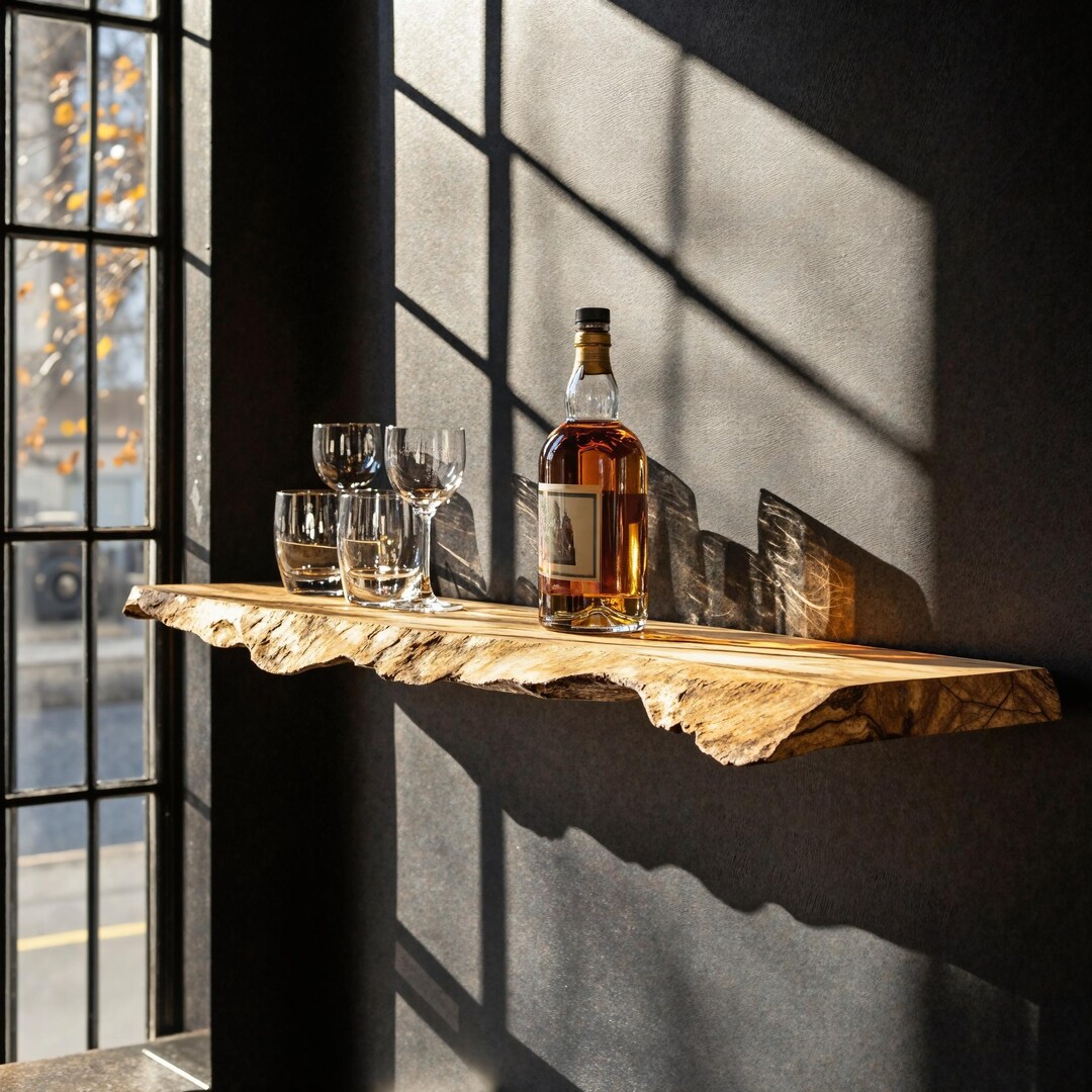 Reclaimed Solid Bar Floating Shelf Home Bar Furniture Natural Wood Bar ...