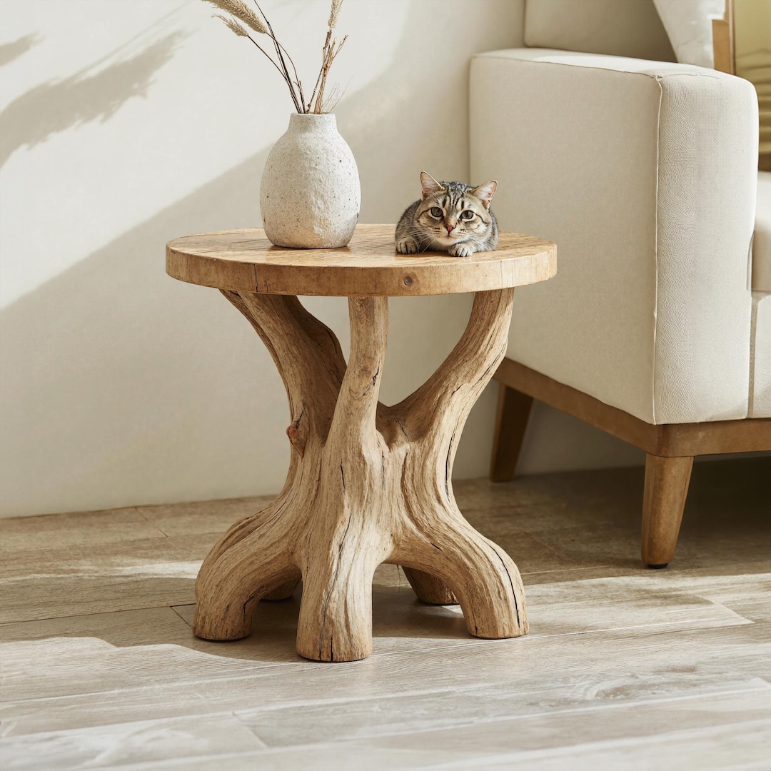 Farmhouse Round End Table Live Edge End Table Solid Wood End Table ...