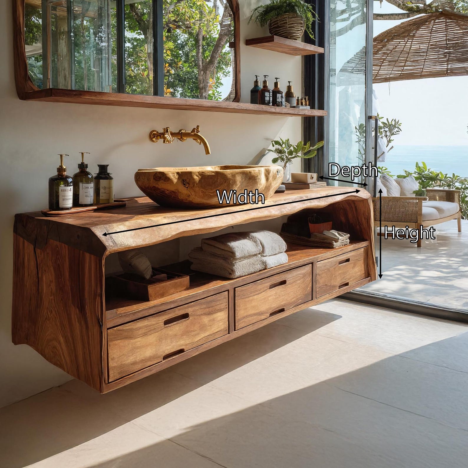 Rustic Floating Bathroom Vanity Handmade Live Edge Vanity Farmhouse ...