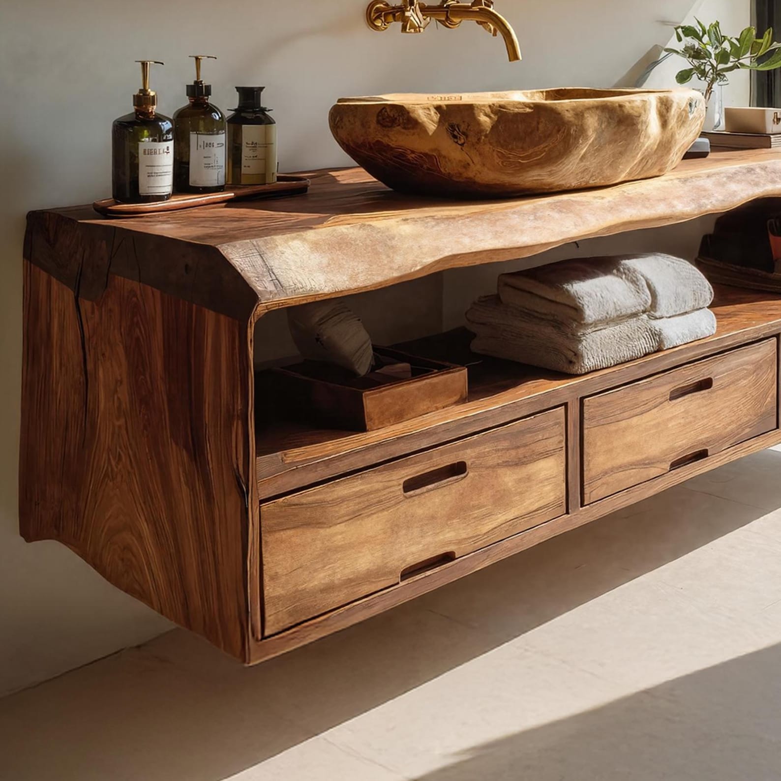Rustic Floating Bathroom Vanity Handmade Live Edge Vanity Farmhouse ...