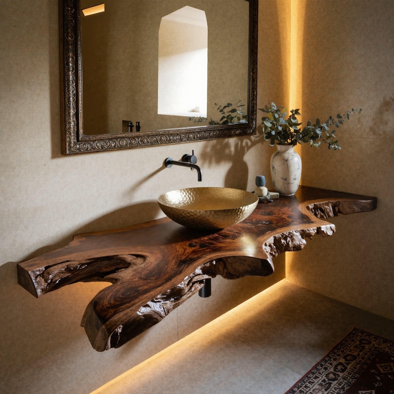 Rustic Floating Vanity Handcrafted Live Edge Bathroom Vanity Shelf Desk ...