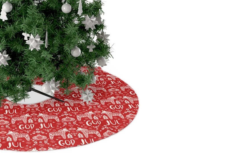 Scandinavian Red God Jul Christmas Tree Skirt Scandinavian - Etsy
