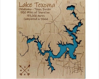 Map of Lake Texoma | Etsy