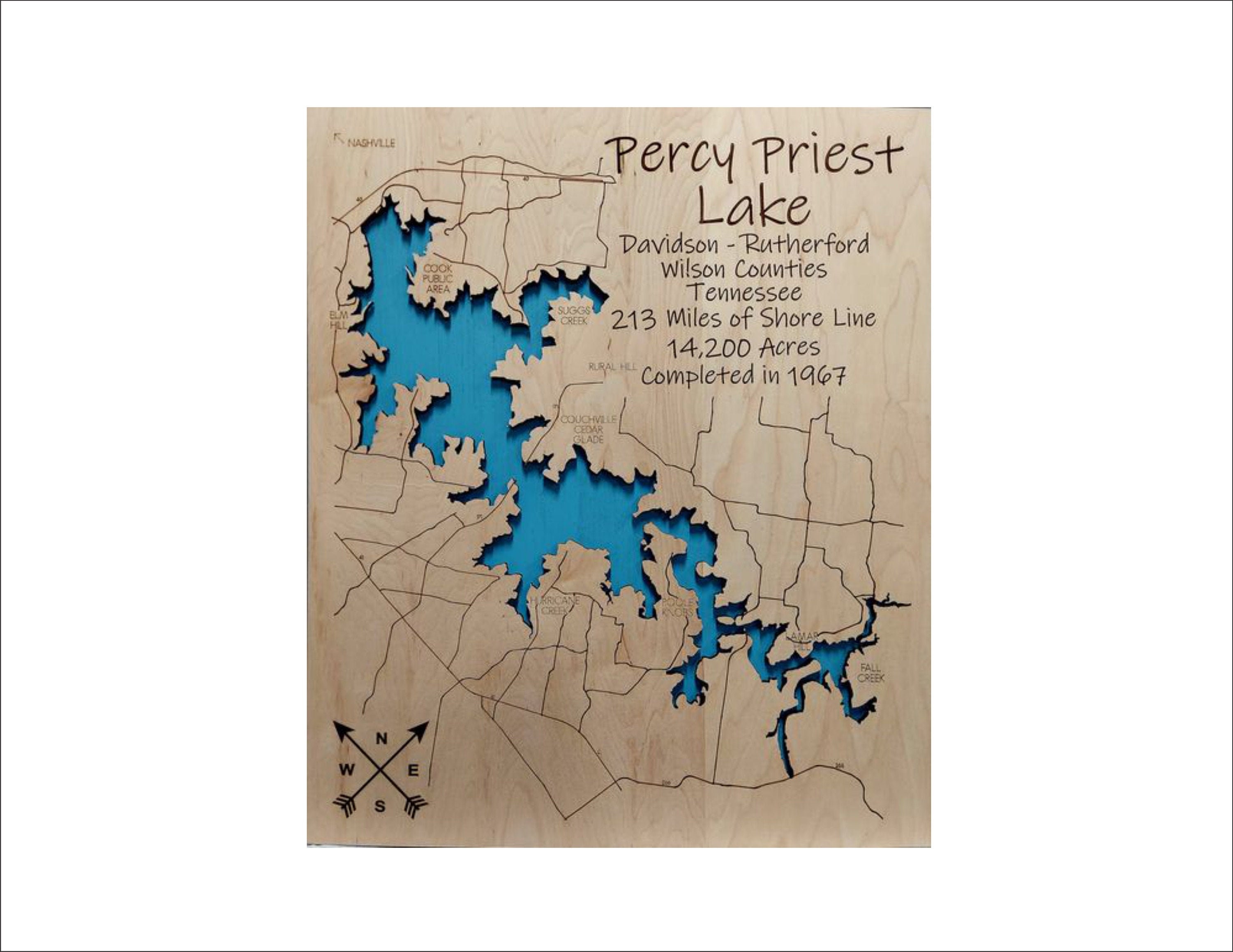 Percy Priest Lake Wood Map Multi Layered And Large Sized Etsy