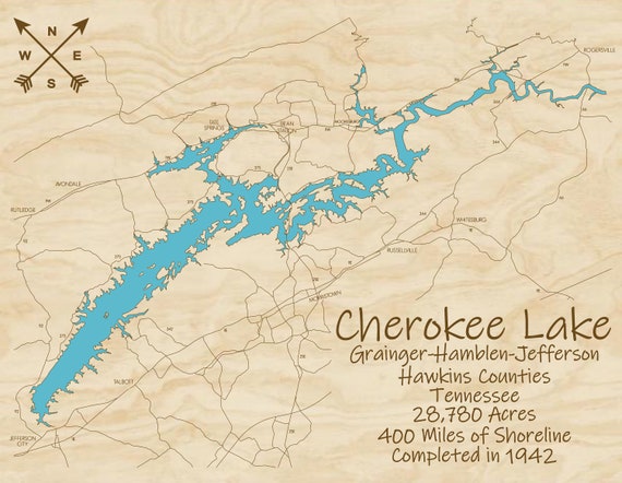 Cherokee Lake TN Multi-layered Wood Map | Etsy