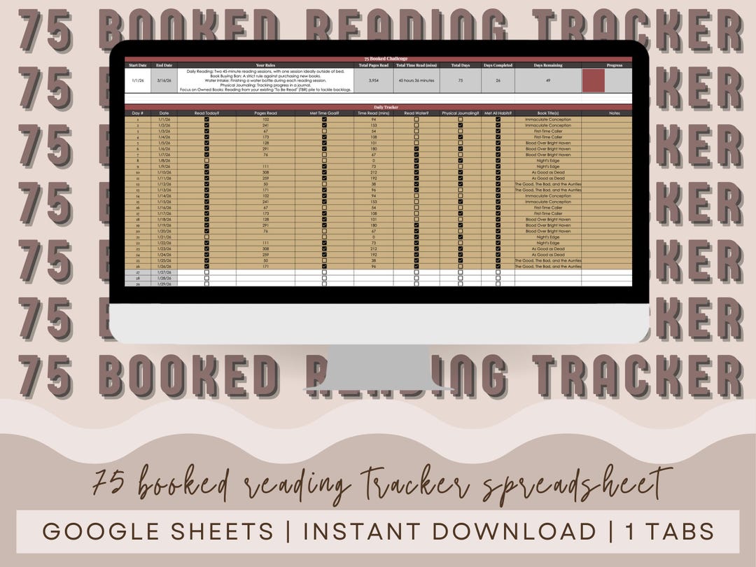 75 Booked Challenge Reading Tracker: Goal Google Sheets (digital ...
