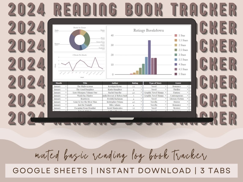 2024 Suivi du carnet de lecture de base GOOGLE SHEETS tracker de ...