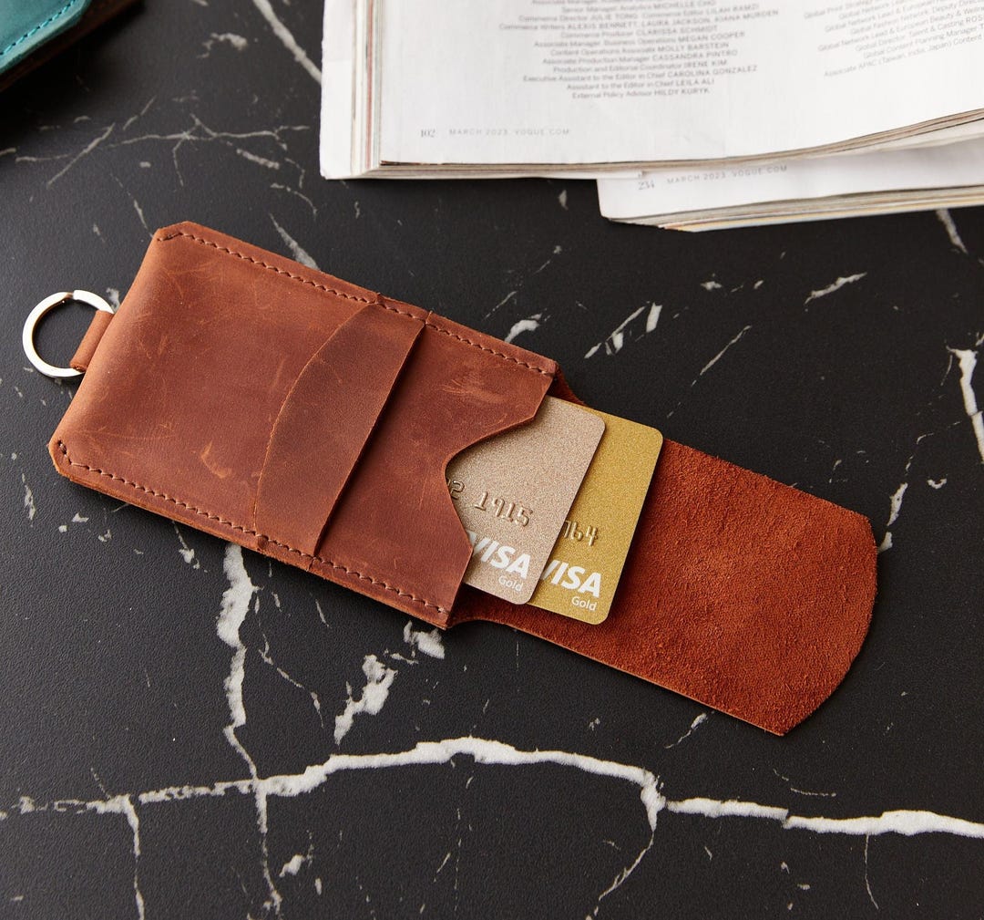 Keychain Wallet, Leather Keychain Card Holder, Personalised Keyring ...