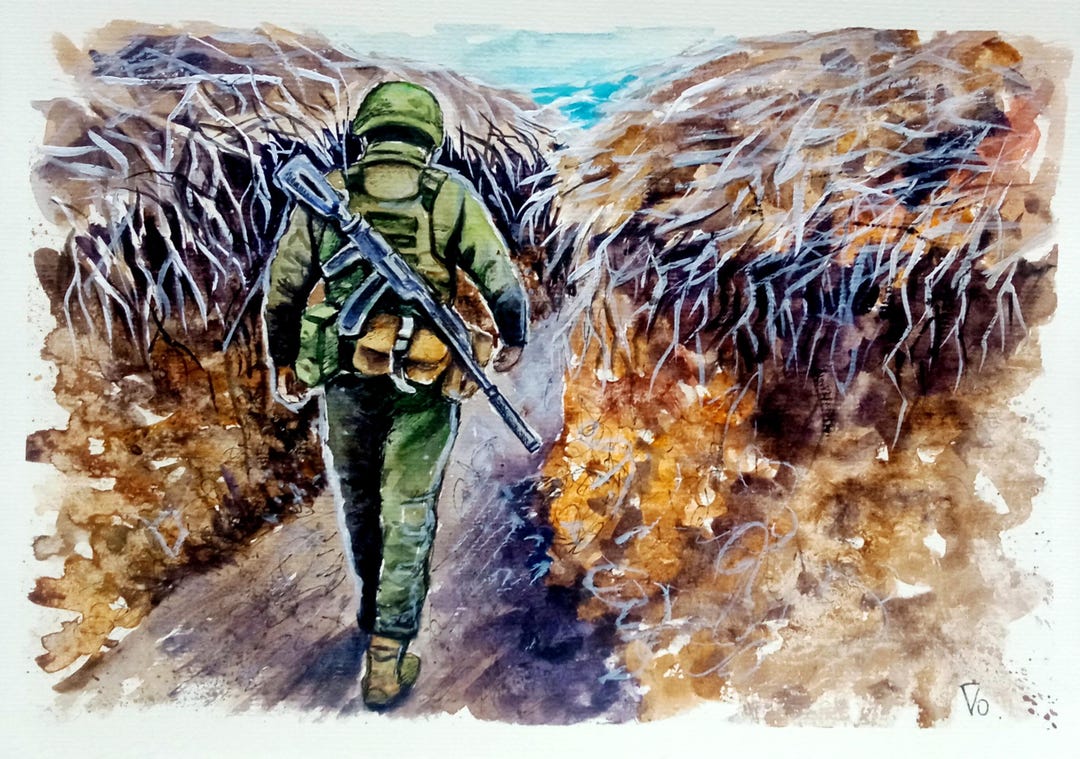Original Watercolor Painting, War Art Ukraine, Soldier in a Trench - Etsy